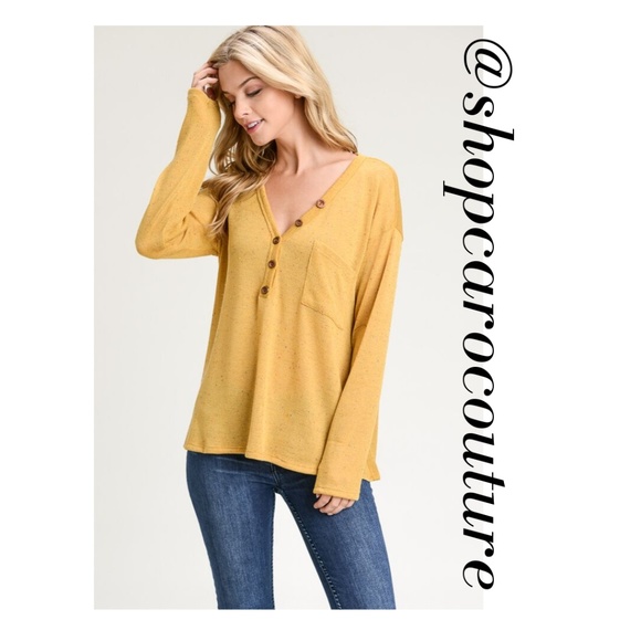 Tops | 5 Button Trim Pocket Top Mustard Color | Poshmark